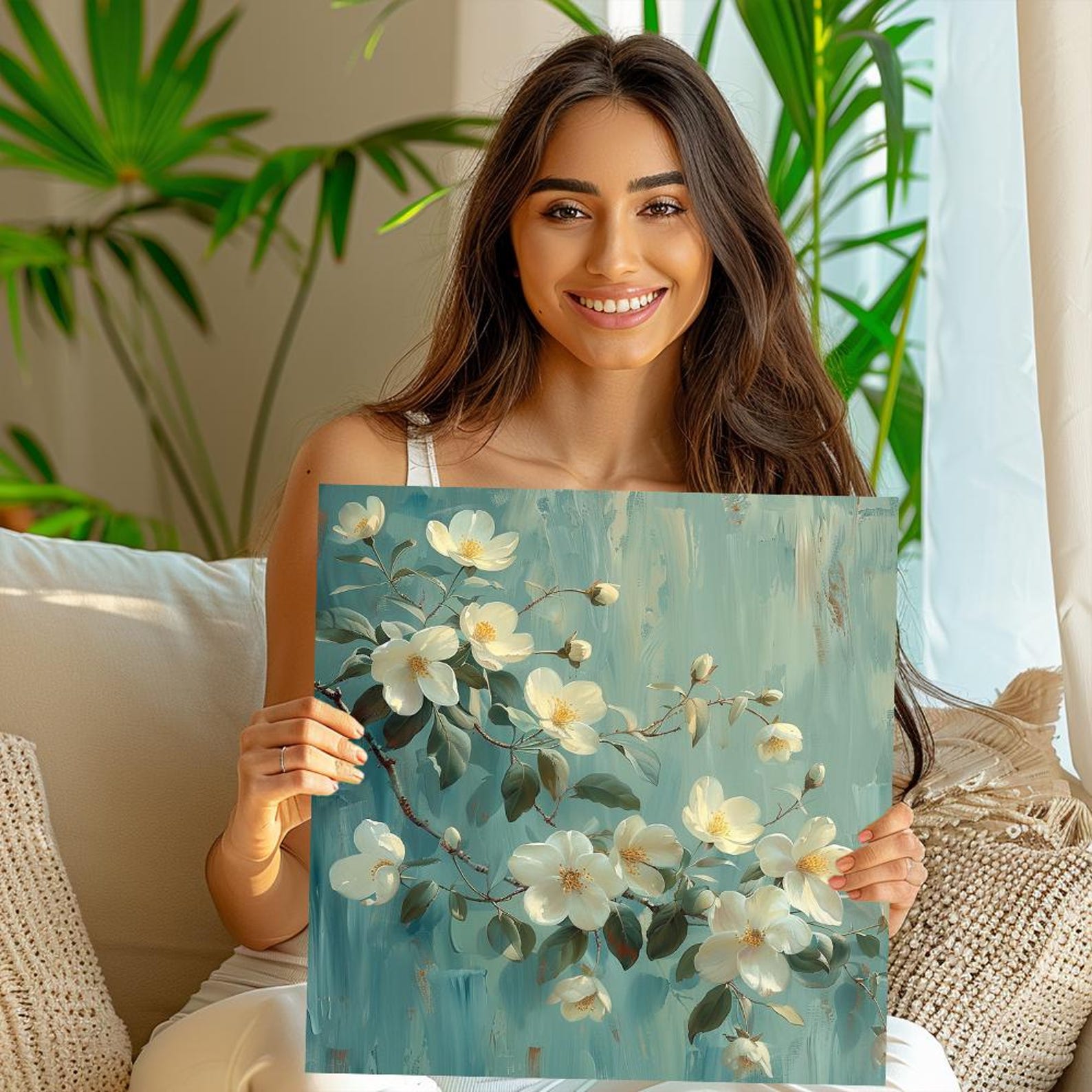 Jasmine Art, Canvas or Poster, Floral Contemporary Decor, Living Room ...