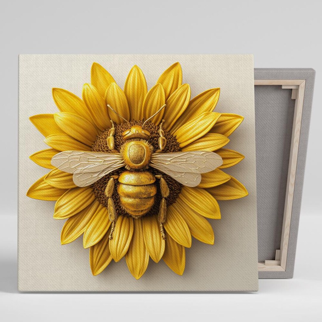 Sunflower and Bee Art, Canvas or Poster, Floral Nature Modern Decor ...
