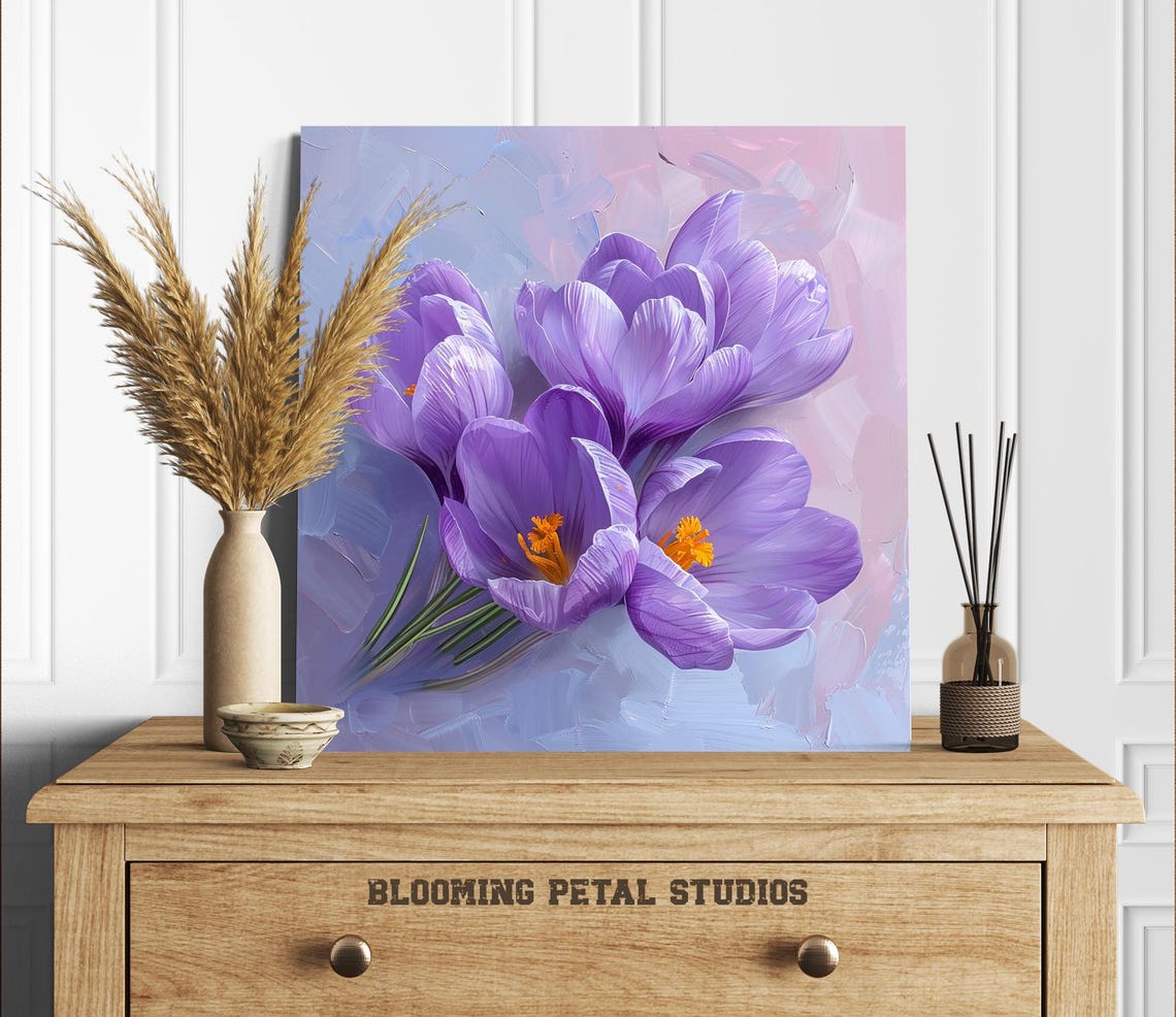 Crocus Bloom Art, Canvas or Poster, Floral Contemporary Decor, Living ...