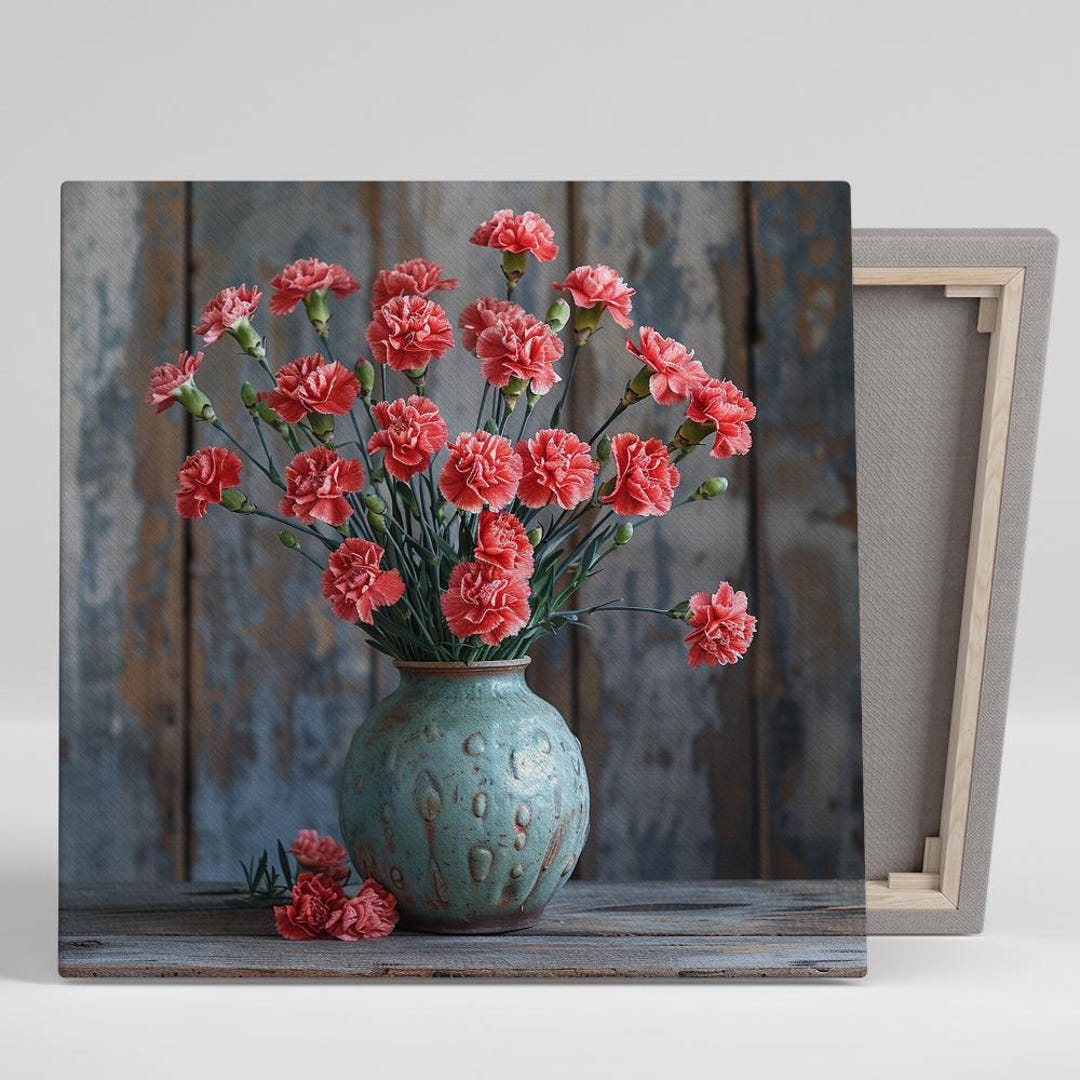 Carnation Wall Art, Canvas or Poster, Floral Rustic Decor, Living Room ...