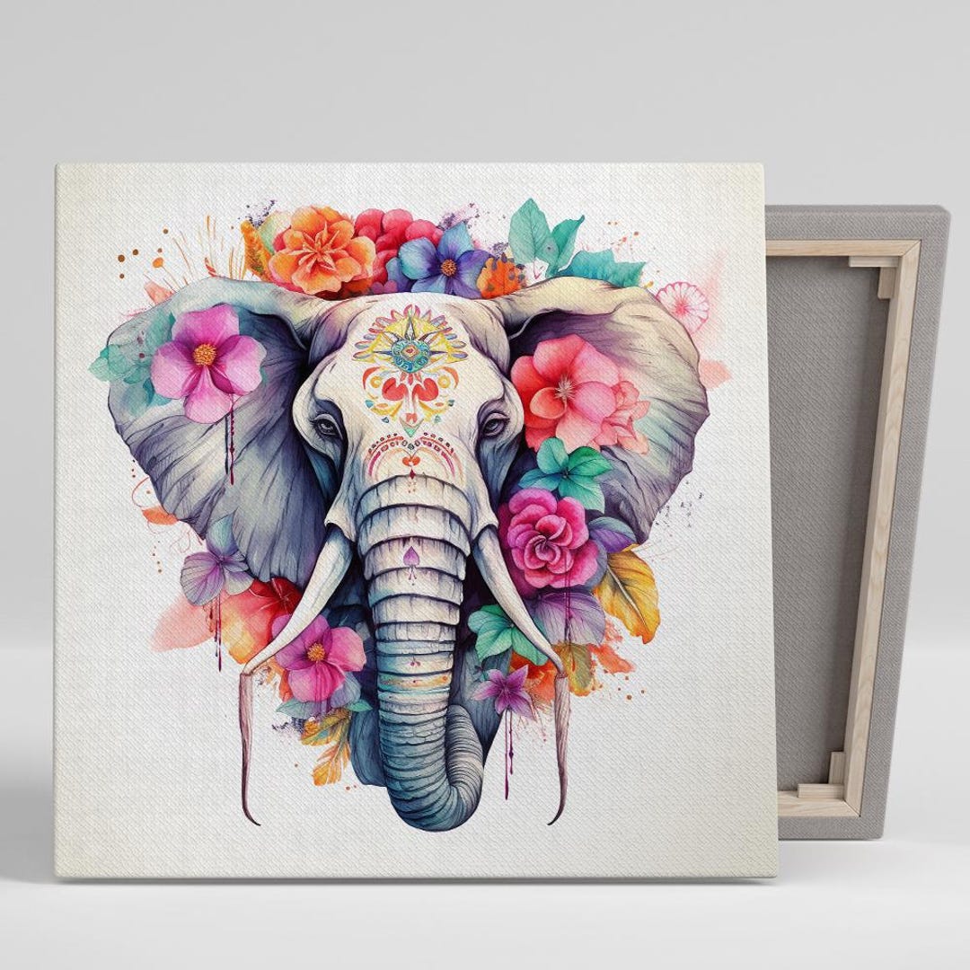 Elephant Floral Wall Art, Canvas or Poster, Bohemian Eclectic Decor ...