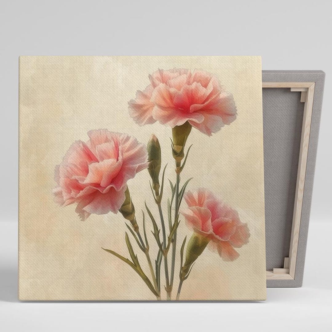 Carnation Wall Art, Canvas or Poster, Floral Vintage Decor, Living Room ...