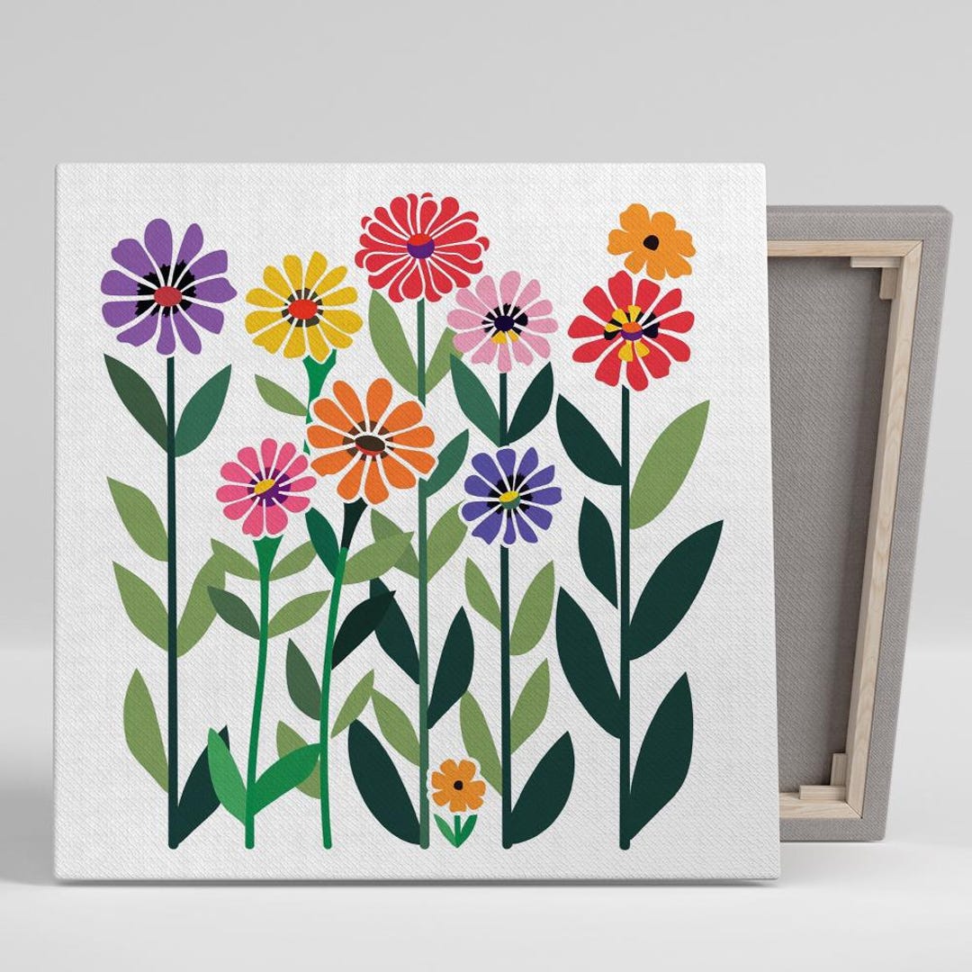 Zinnia Art, Canvas or Poster, Vibrant Bloom Bouquet, Whimsical Floral ...