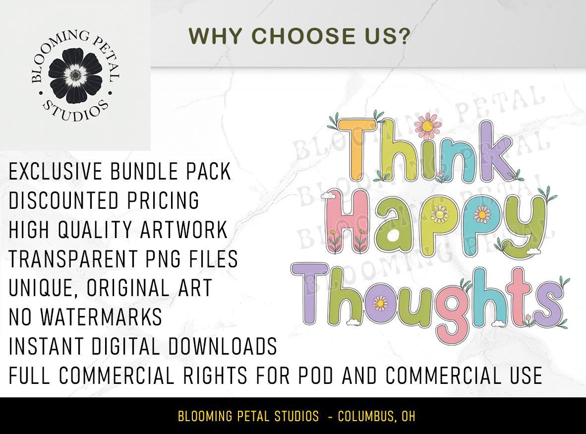 Think Happy Thoughts, Png Digital Download, Colorful Art Print ...
