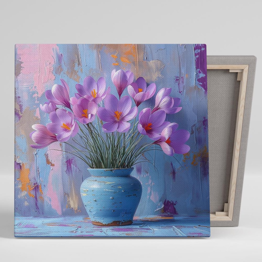 Crocus Wall Art, Canvas or Poster, Floral Shabby Chic Decor, Living ...