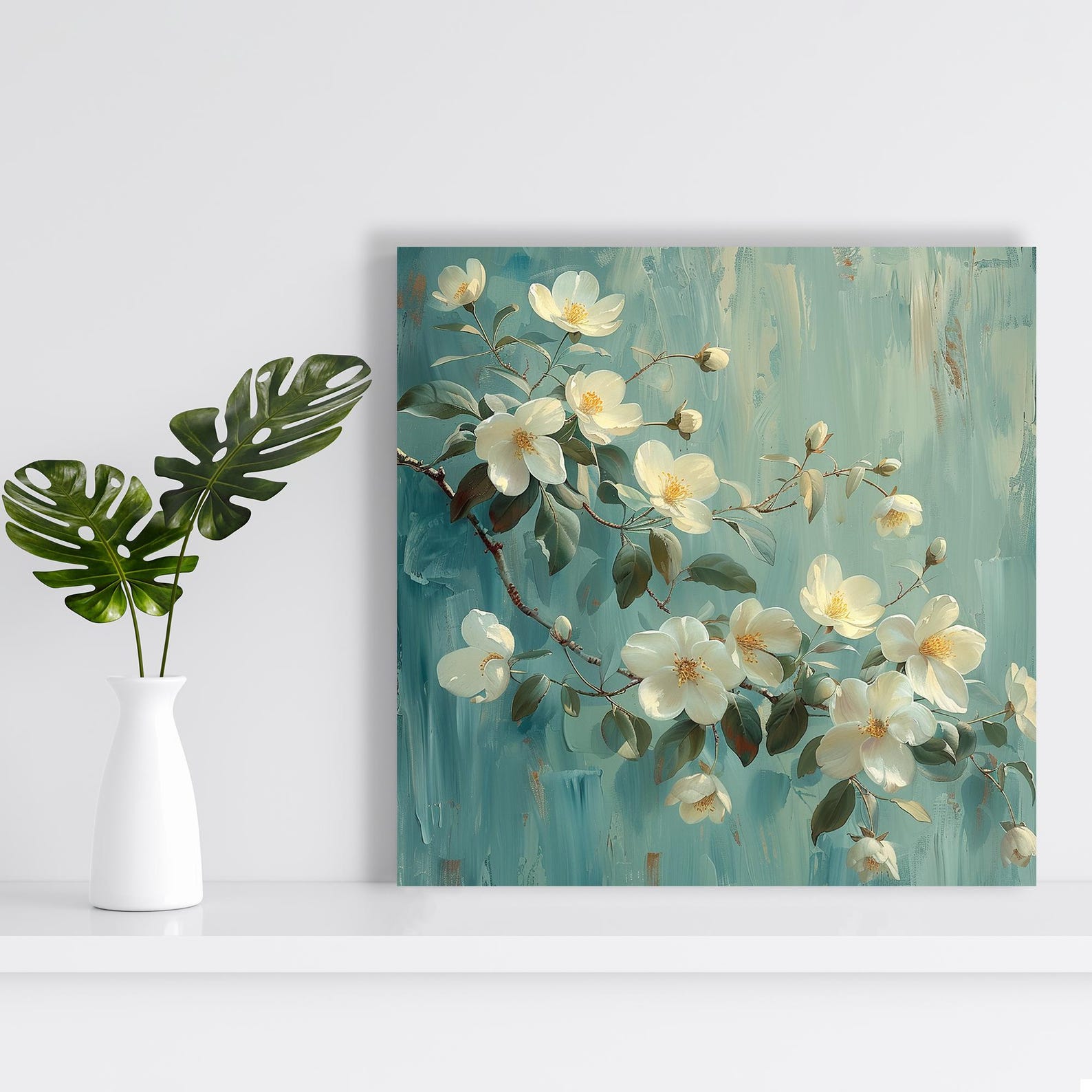 Jasmine Art, Canvas or Poster, Floral Contemporary Decor, Living Room ...