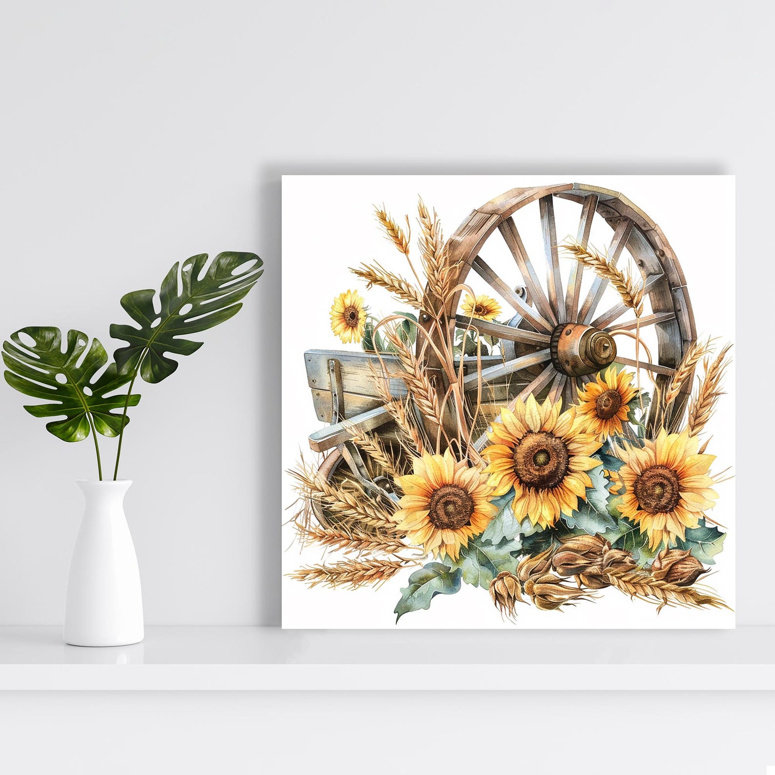 Sunflower Art, Canvas or Poster, Rustic Vintage Decor, Living Room ...