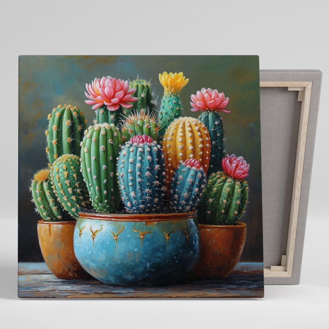 Cactus Art, Canvas or Poster, Floral Bohemian Rustic Decor, Living Room ...