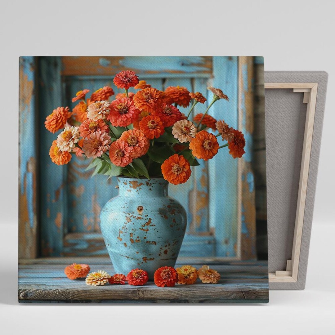 Zinnia Wall Art, Canvas or Poster, Rustic Shabby Chic Decor, Living ...