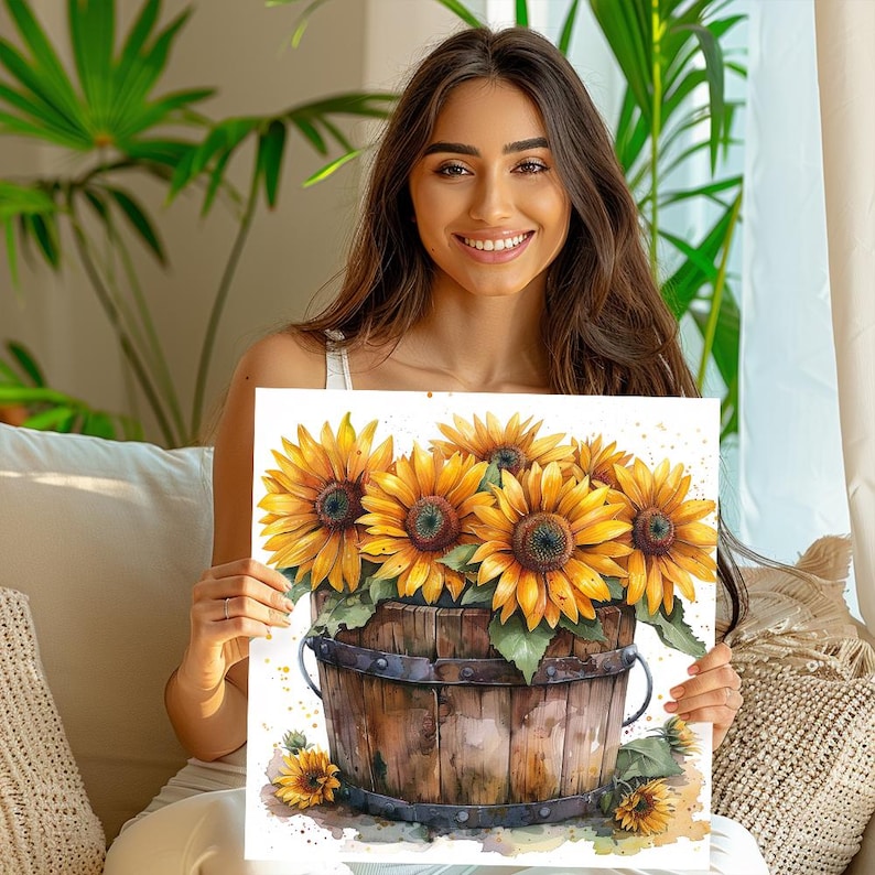 Sunflower Art, Canvas or Poster, Rustic Farmhouse Decor, Living Room ...