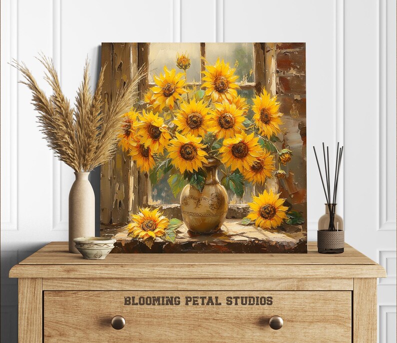 Sunflower Art, Canvas or Poster, Floral Rustic Farmhouse Decor, Living ...