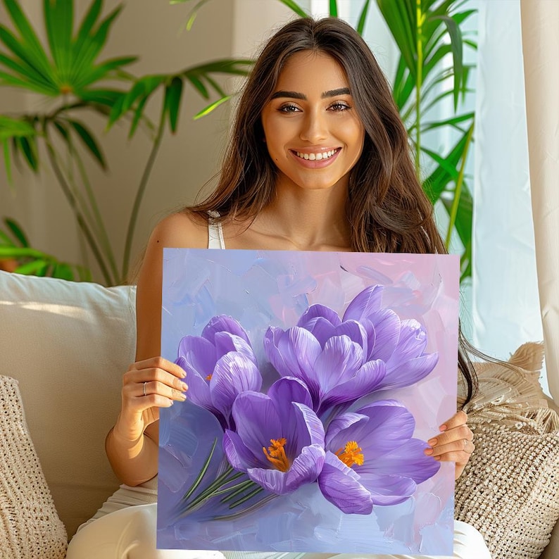 Crocus Bloom Art, Canvas or Poster, Floral Contemporary Decor, Living ...