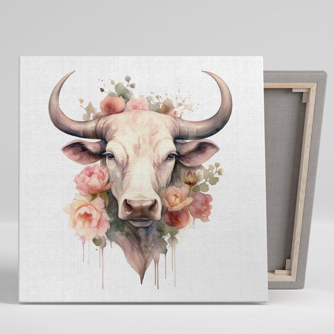Highland Cow Rose Art, Canvas or Poster, Floral Rustic Decor, Living ...