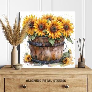 Sunflower Art, Canvas or Poster, Rustic Farmhouse Decor, Living Room ...