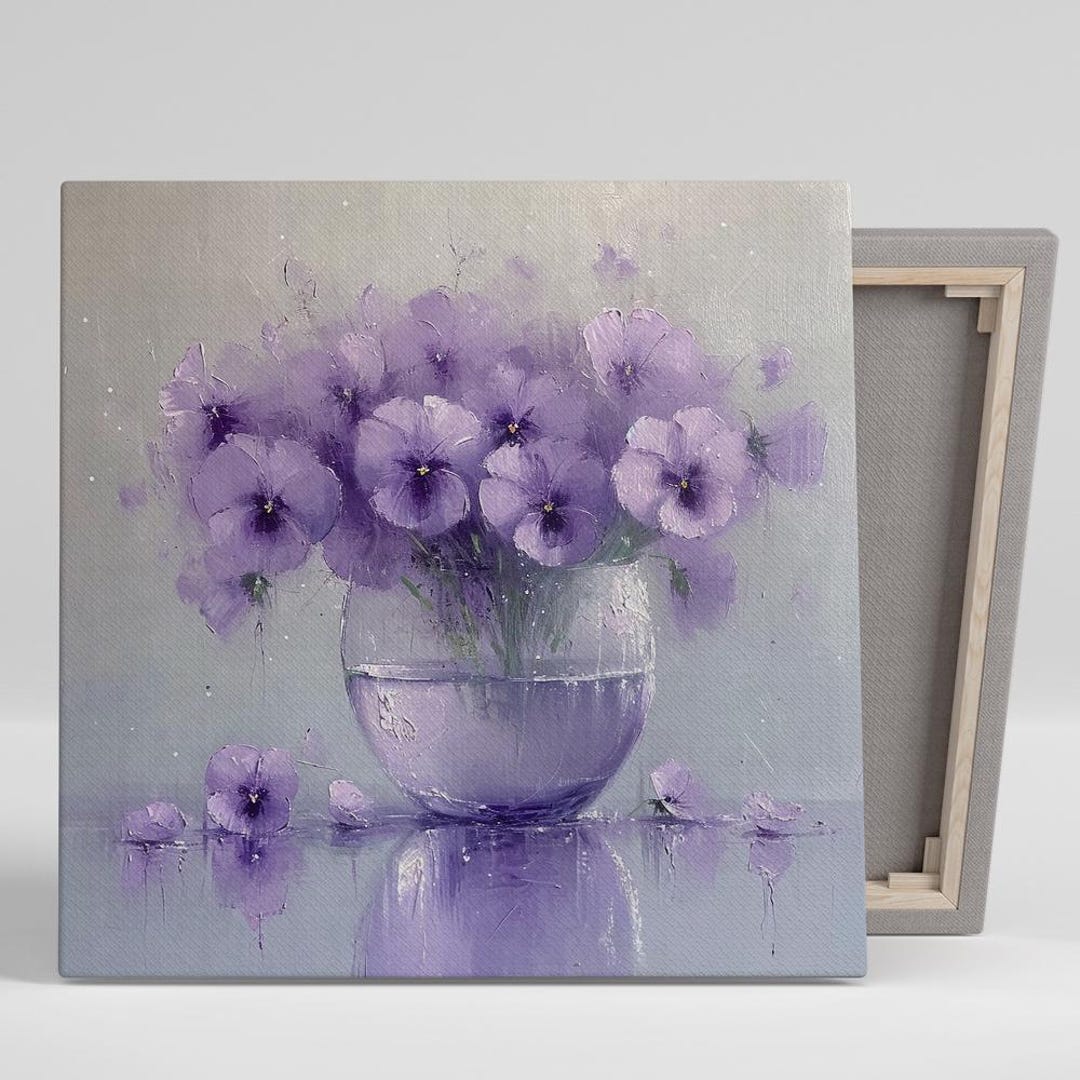 Pansy Art, Canvas or Poster, Floral Impressionism Decor, Lavender ...