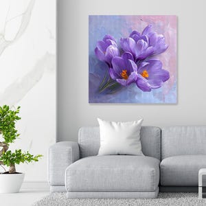 Crocus Bloom Art, Canvas or Poster, Floral Contemporary Decor, Living ...