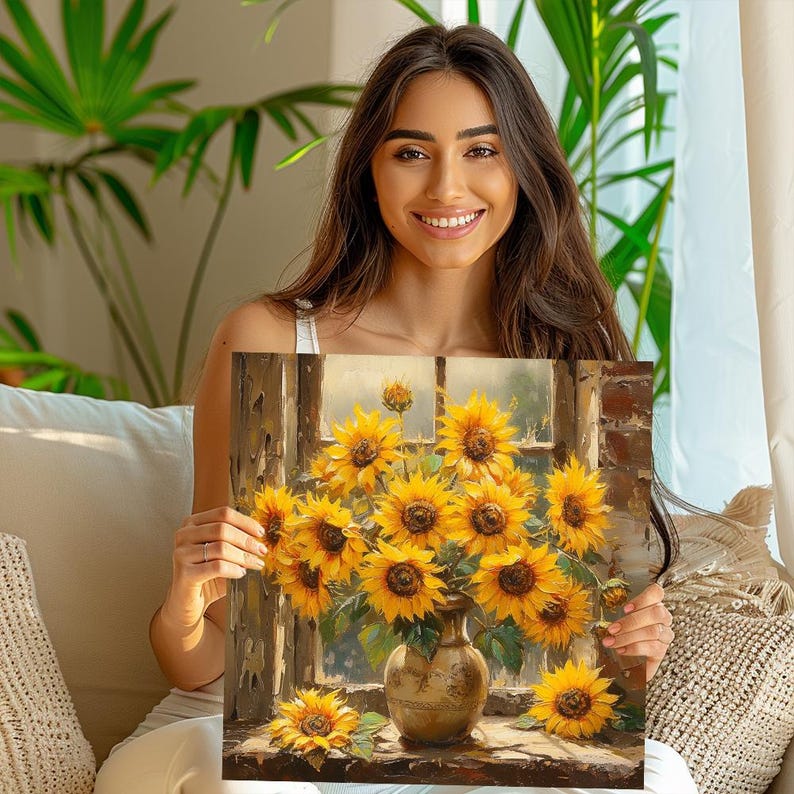 Sunflower Art, Canvas or Poster, Floral Rustic Farmhouse Decor, Living ...