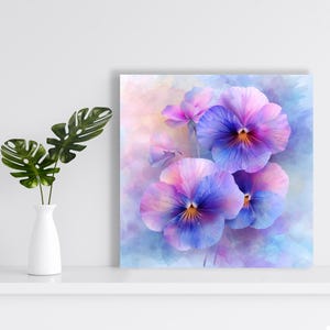 Pansy Watercolor Art, Canvas or Poster, Floral Contemporary Decor ...