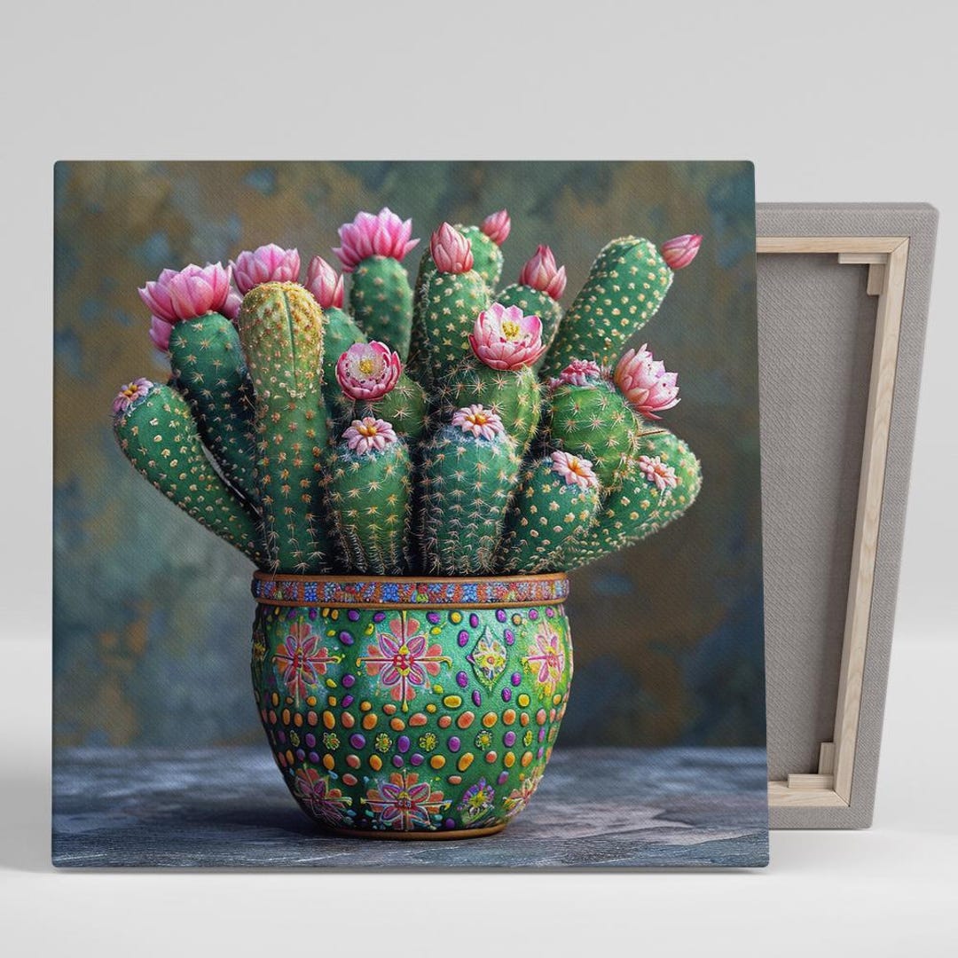 Cactus Art, Canvas or Poster, Floral Bohemian Rustic Decor, Living Room ...