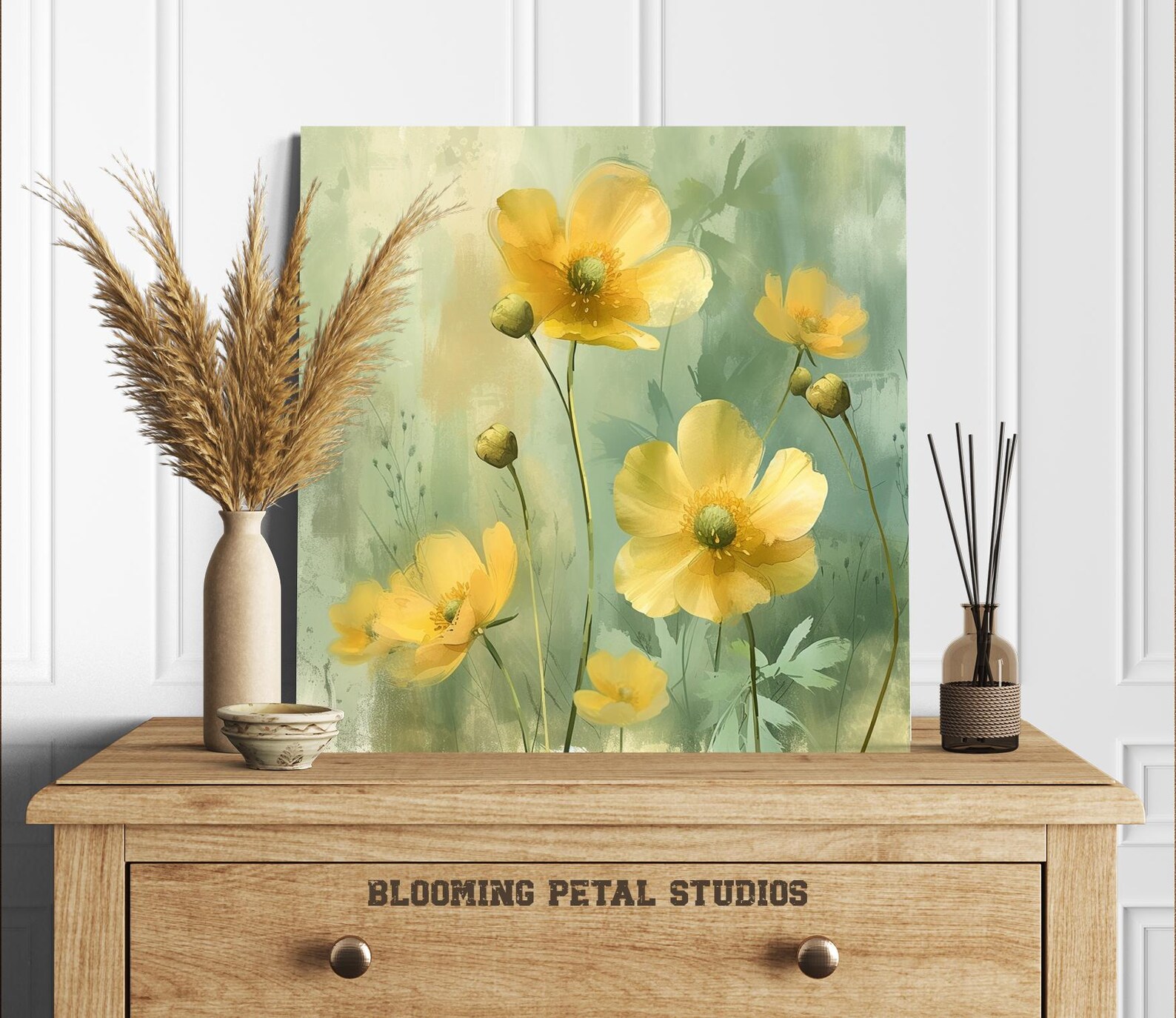 Buttercup Art, Canvas or Poster, Floral Farmhouse Decor, Living Room ...