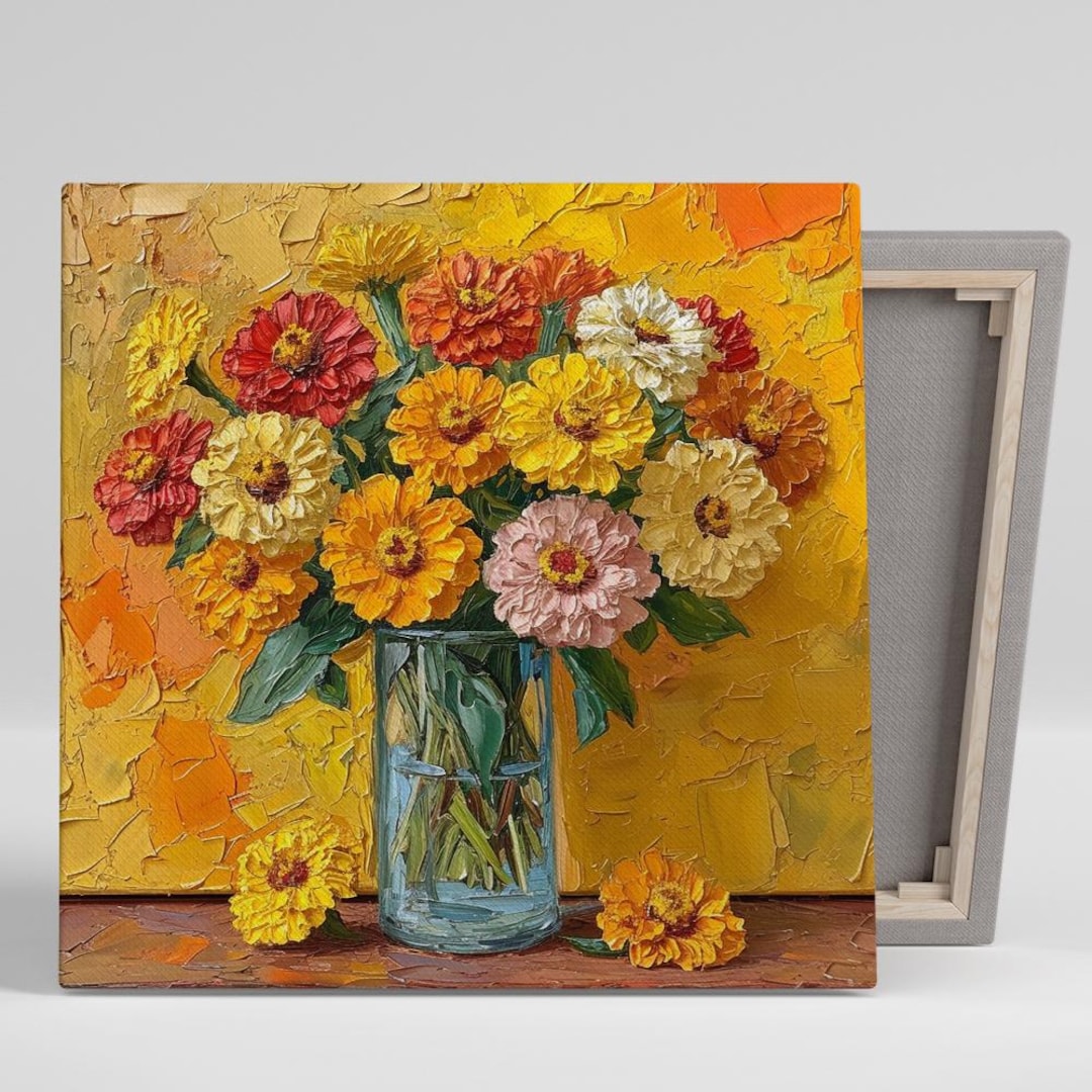 Zinnia Wall Art, Canvas or Poster, Floral Impressionism Decor, Living ...
