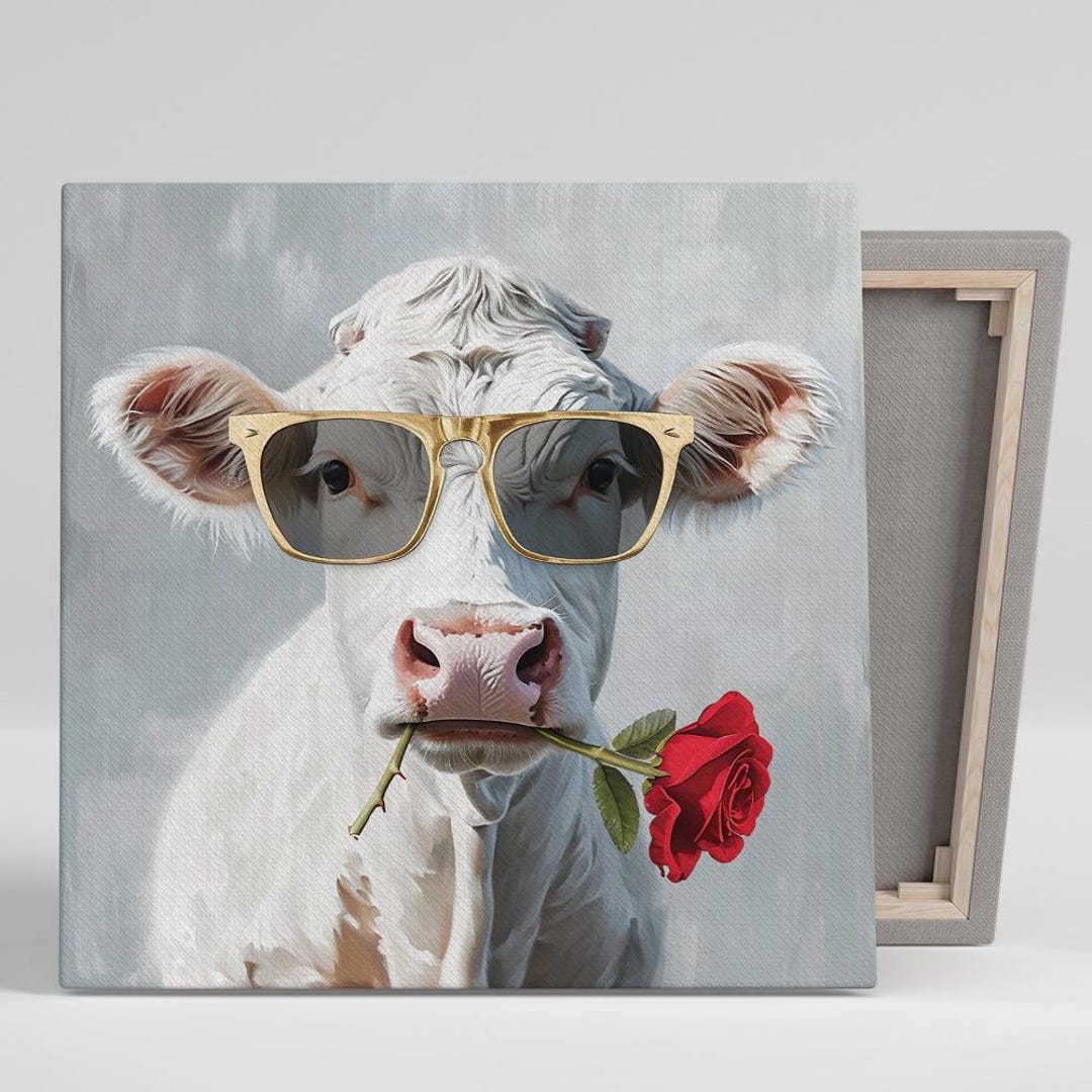 Cow Rose Art, Canvas or Poster, Contemporary Whimsical Decor, Living ...