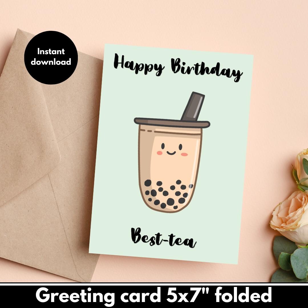 Boba Birthday Card -DIGITAL Download - Printable Birthday Card ...