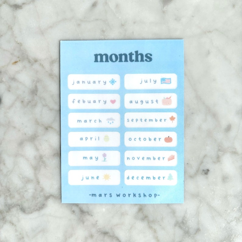 Sticker Sheet - Aesthetic Stickers - Cute Stickers - Months Stickers ...