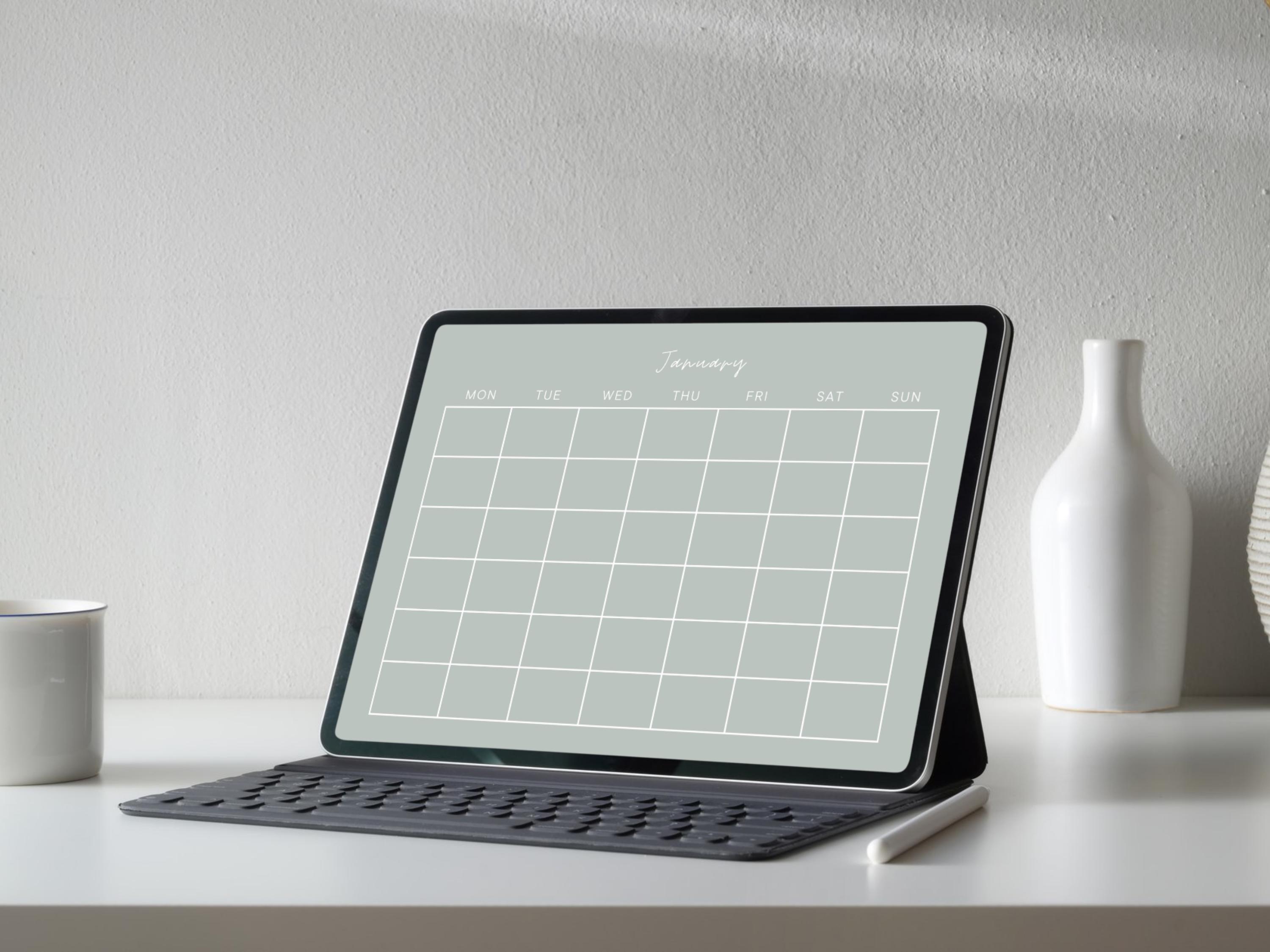 Sage Green Monthly Printable Calendar, Monthly Planner - Etsy