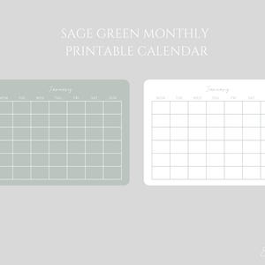Sage Green Monthly Printable Calendar, Monthly Planner - Etsy