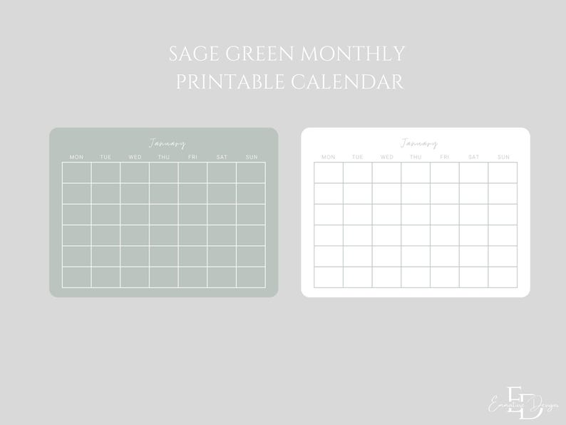 Sage Green Monthly Printable Calendar, Monthly Planner - Etsy