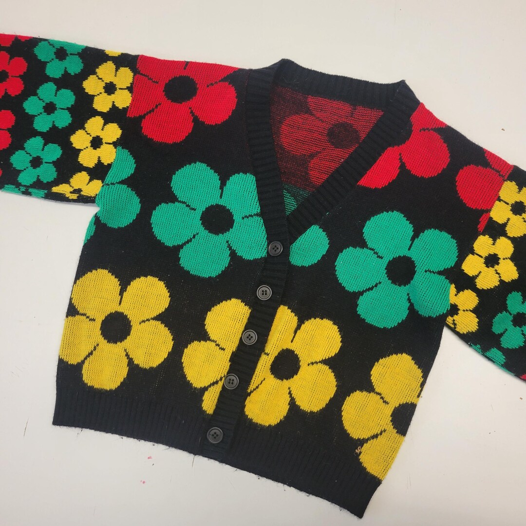 Vtg 80s FLOWER POWER SWEATER // Vintage Retro Kids Size 12 Youth Large ...