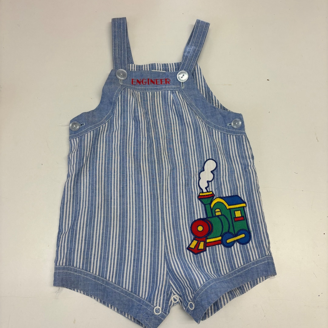 Vtg 70s TRAIN ENGINEER OVERALLS // Vintage Baby 24 Months Cute Snap up ...
