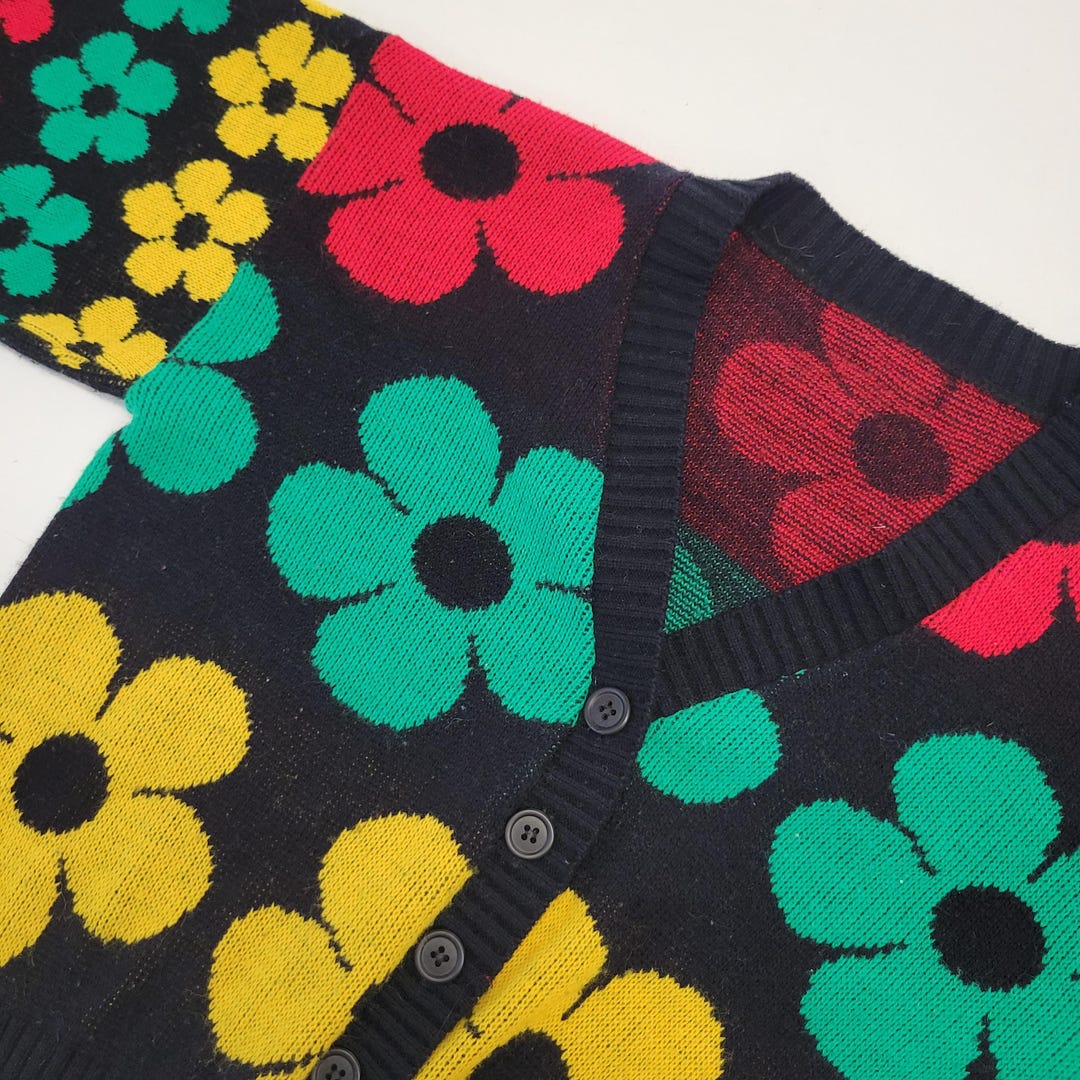 Vtg Kids 80s FLOWER POWER SWEATER // Vintage Retro Kids Size 12 Youth ...
