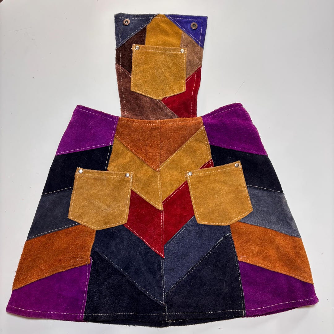 60s Suede Patchwork Pinafore Skirt: Geometric Mini Skirt (needs Straps ...