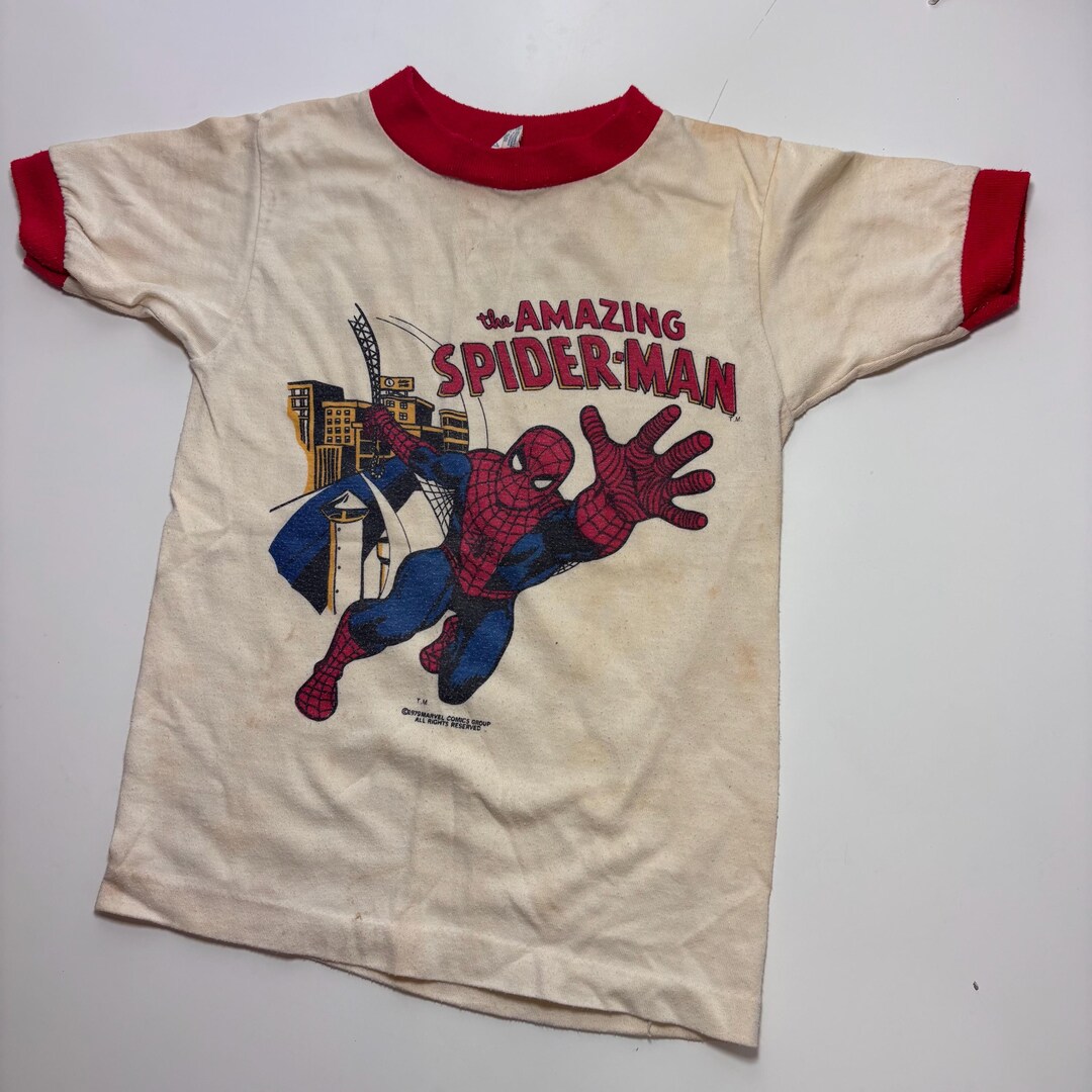Vtg 70s SPIDER MAN SHIRT // Vintage Youth Large 10/12 Retro Comic Book ...