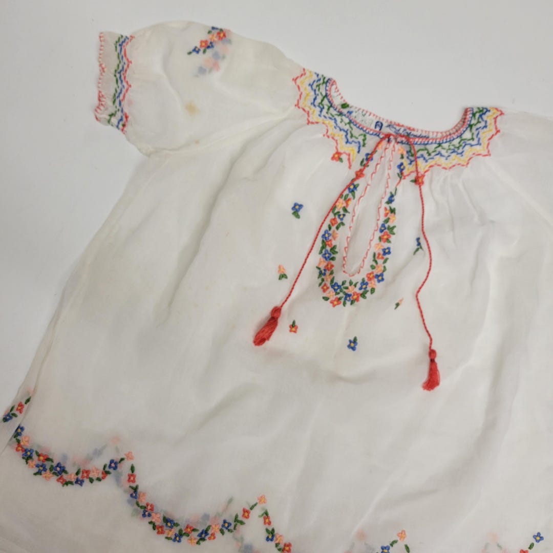 Vtg 1940s HUNGARIAN BLOUSE Dress // Vintage Sheer Embroidered Made in ...