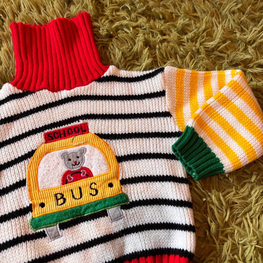 Vintage 80s School Bus Sweater: 24 Months Infant Acrylic Knit - Etsy
