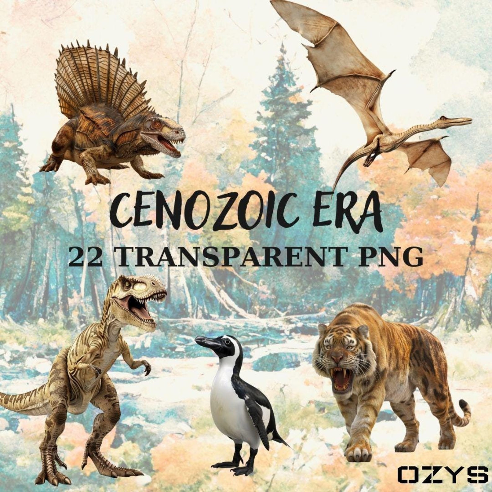 Cenozoic Era Animals, Trex Clipart Bundle, Illustration Art, Jurrasic ...