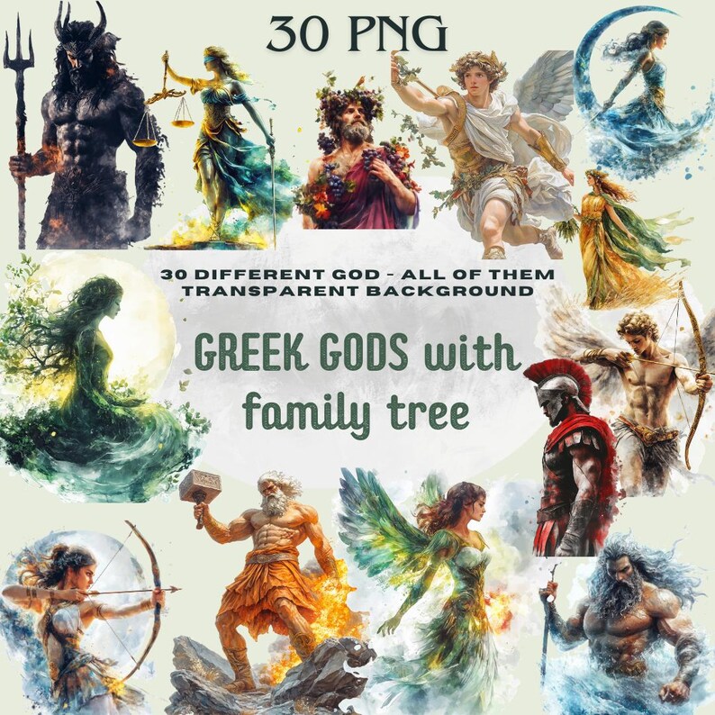 Greek Mythology Clipart: Gods, Goddesses, Family Tree (PNG) - Etsy