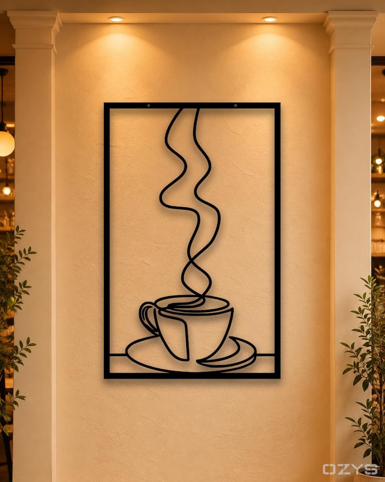Kitchen Metal Modern Wall Art | Minimalist Coffee Ramen Wine Line ...