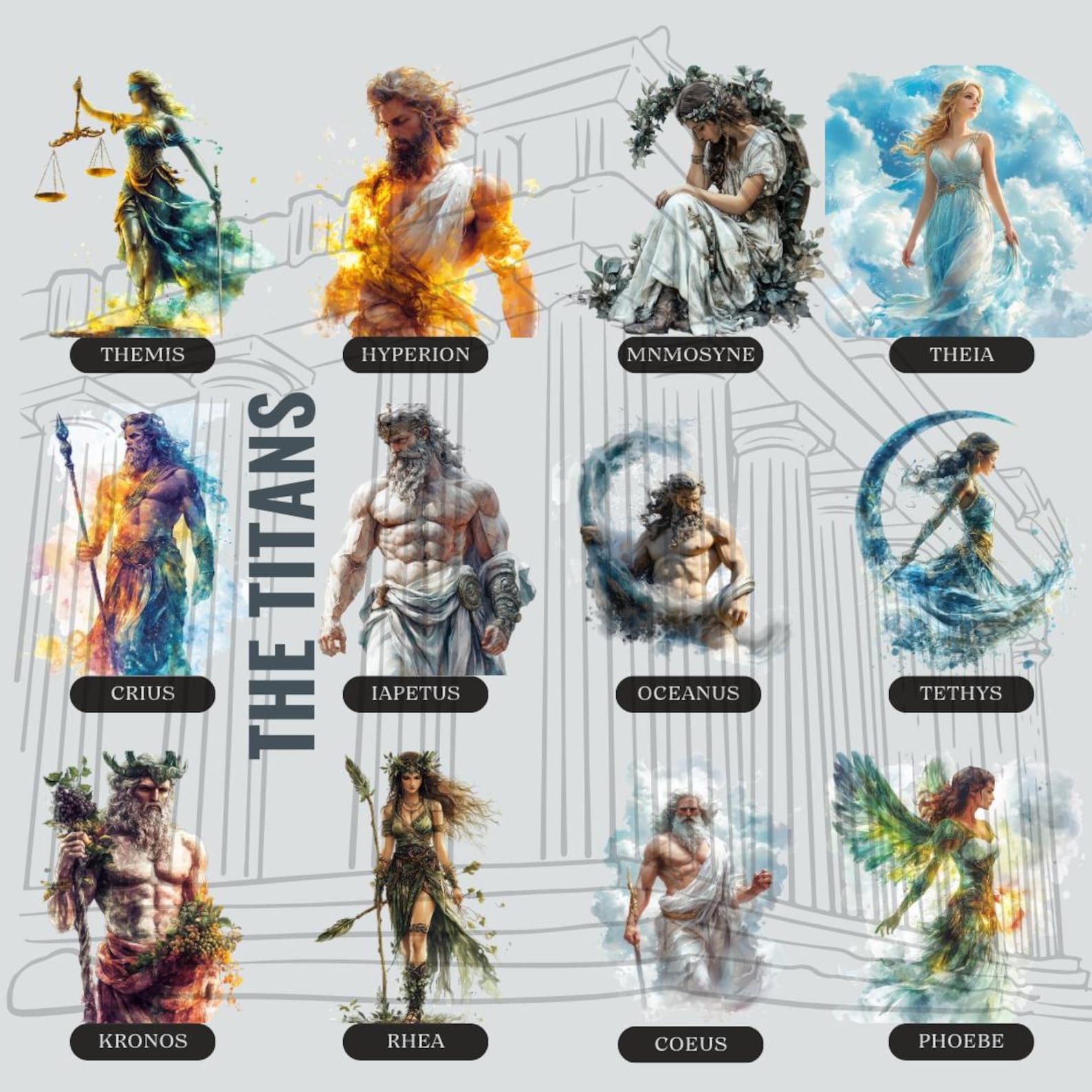 Greek Mythology Clipart, Family Tree, God and Goddess, Watercolor ...