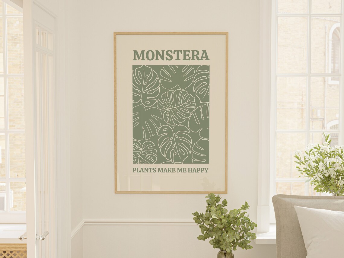 Variegated Monstera Poster Digital Print, Olive Green Wall Art for ...