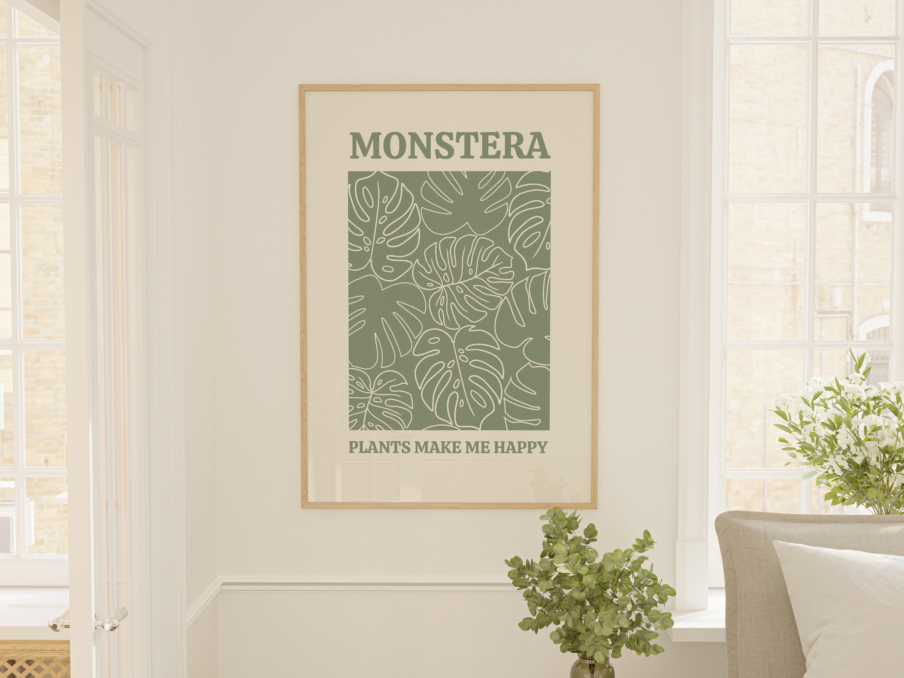 Variegated Monstera Poster Digital Print, Olive Green Wall Art for ...