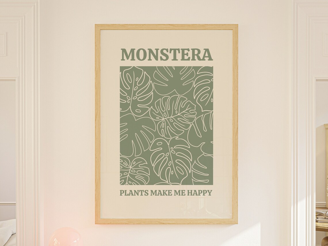 Variegated Monstera Poster Digital Print, Olive Green Wall Art for ...