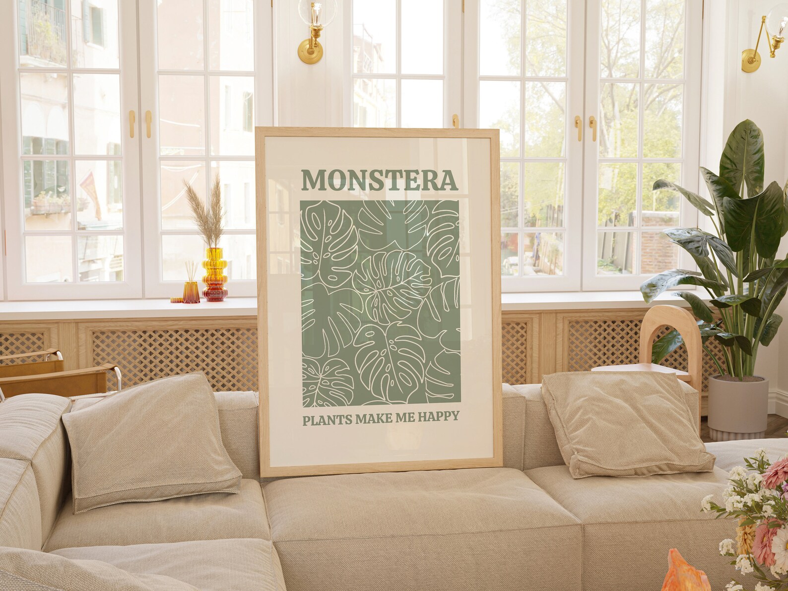 Variegated Monstera Poster Digital Print, Olive Green Wall Art for ...