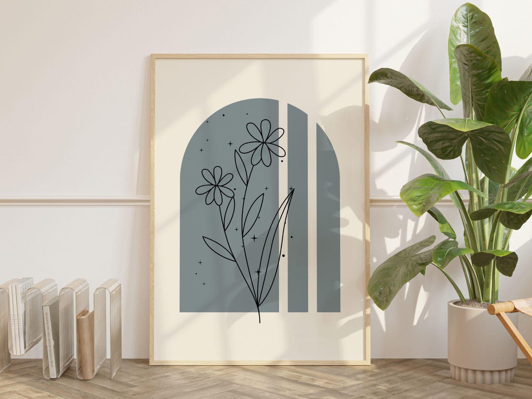Navy Floral Print, Navy Flower Wall Art, Boho Aesthetics Wall Art for ...