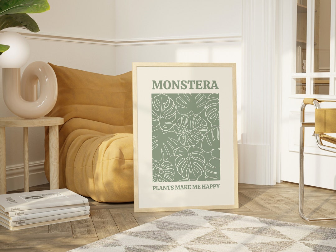Variegated Monstera Poster Digital Print, Olive Green Wall Art for ...