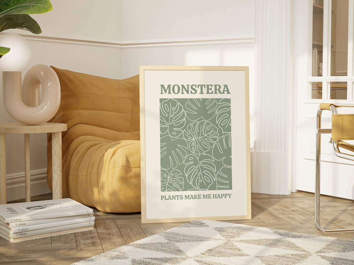 Variegated Monstera Poster Digital Print, Olive Green Wall Art for ...
