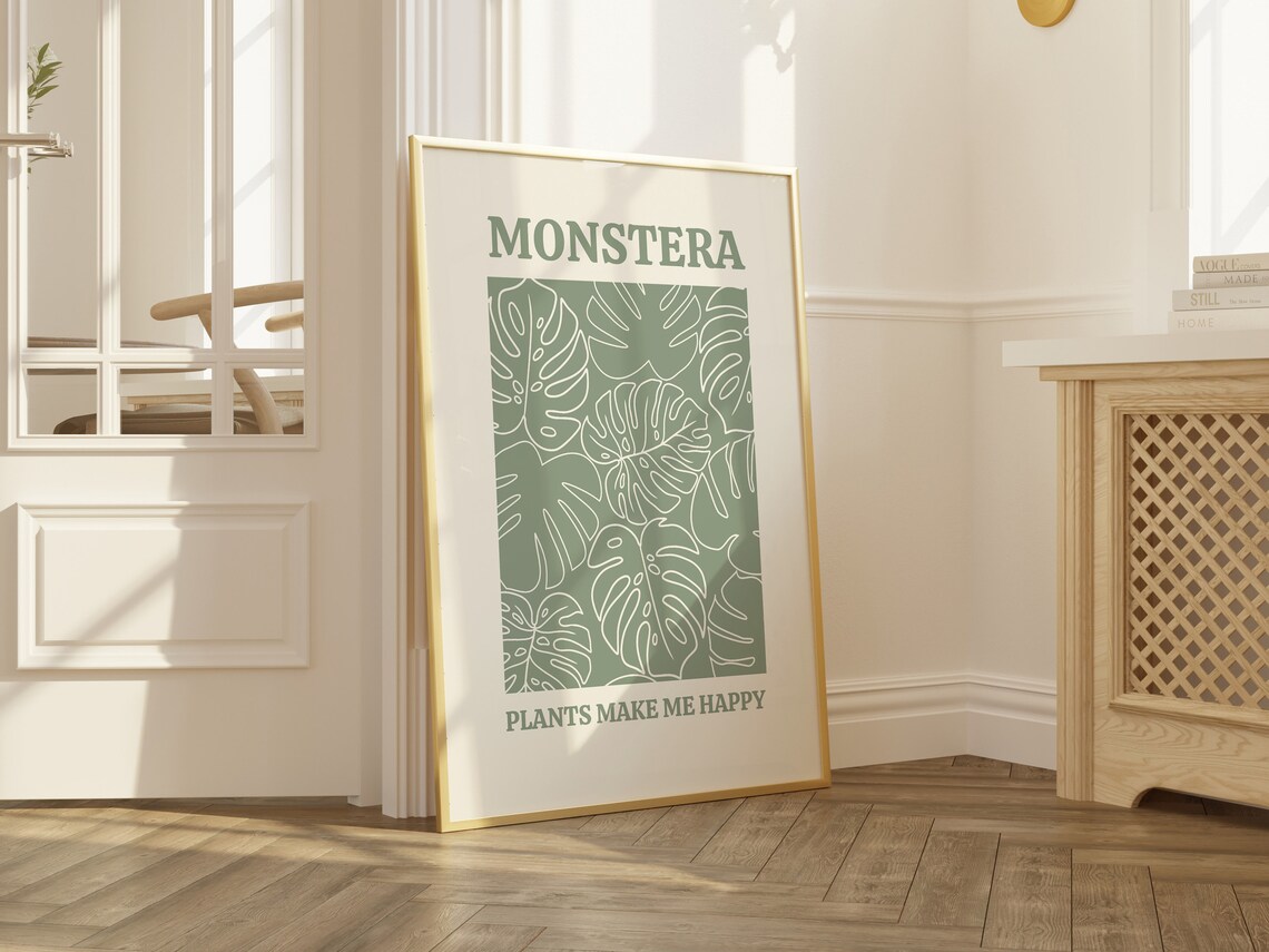 Variegated Monstera Poster Digital Print, Olive Green Wall Art for ...
